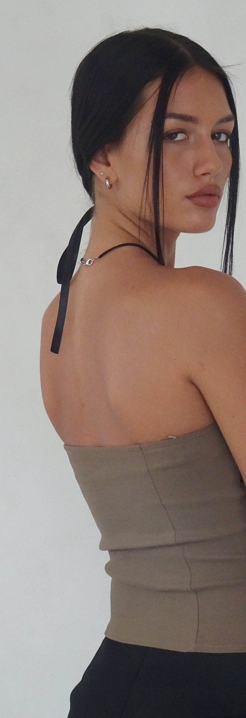 Brown Tailoring Bandeau Bow Top | Woyla – motelrocks-com-us