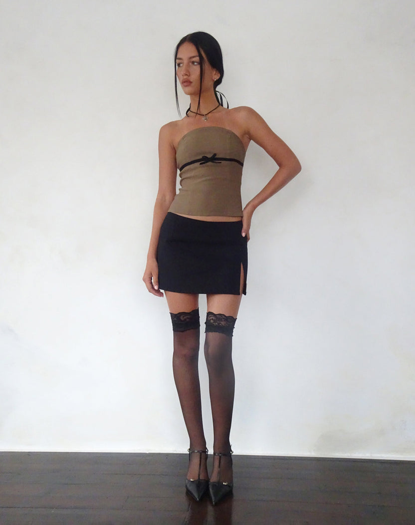 Brown Tailoring Bandeau Bow Top | Woyla – motelrocks-com-us