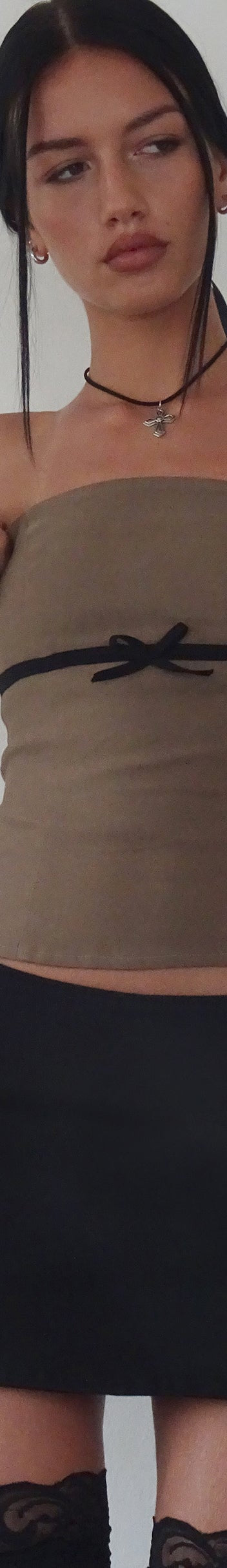 Brown Tailoring Bandeau Bow Top | Woyla – motelrocks-com-us