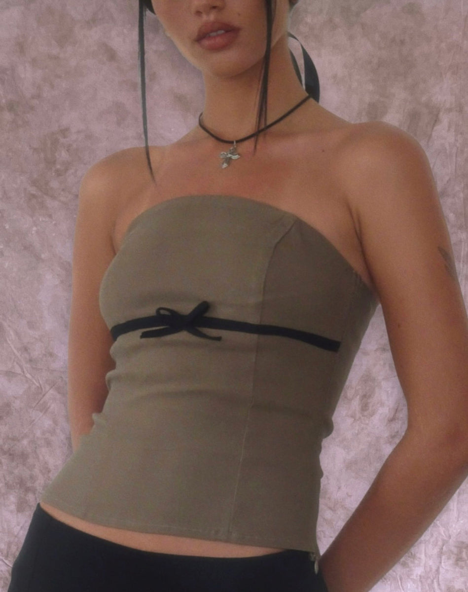 Brown Tailoring Bandeau Bow Top | Woyla – motelrocks-com-us