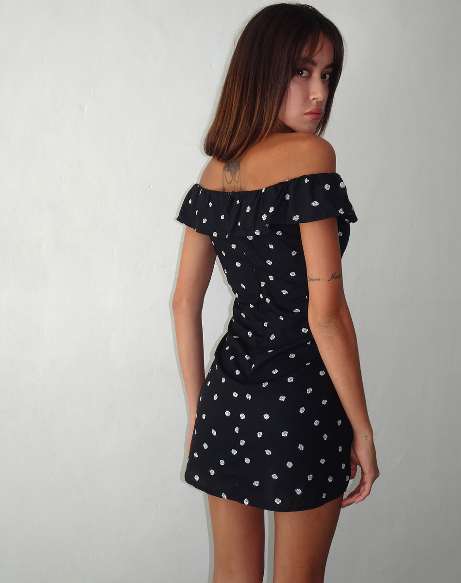 Ditsy Rose Black Bardot Mini Dress | Yudia – motelrocks-com-us