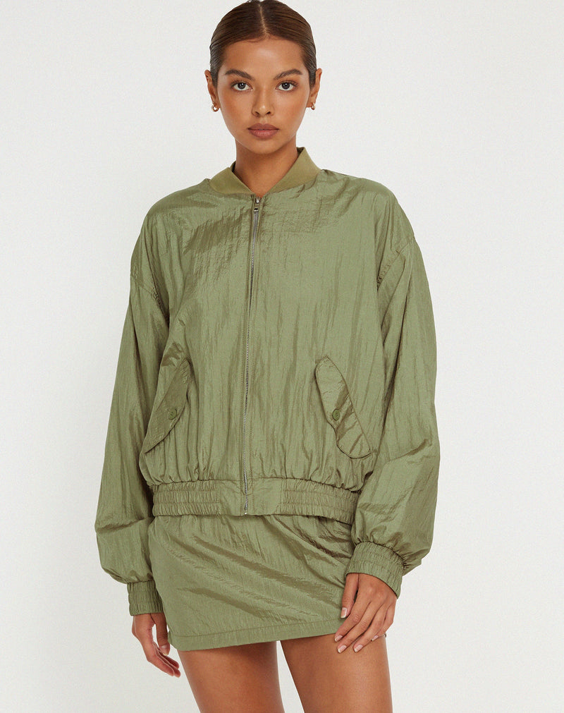 Silver Green Shell Material Long Sleeve Ruched Jacket | Yuu ...