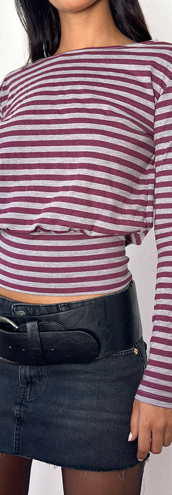 Burgundy and Grey Striped Top | Zahir – motelrocks-com-us