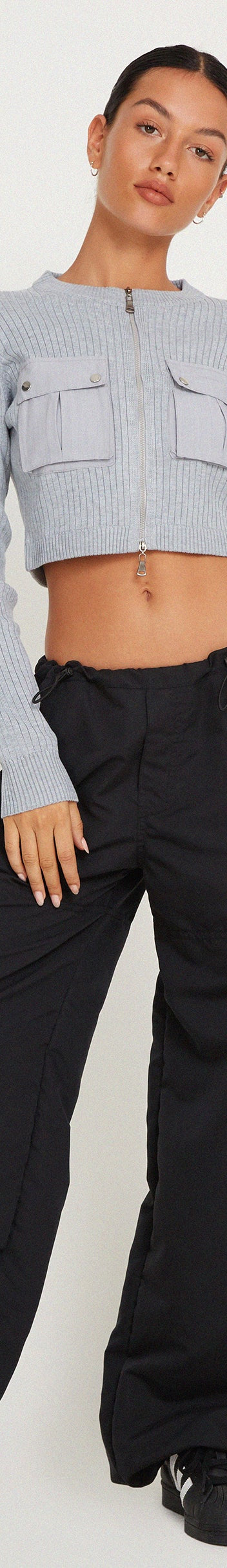 Light Grey Zip Up Cardigan | Hamizah – motelrocks-com-us