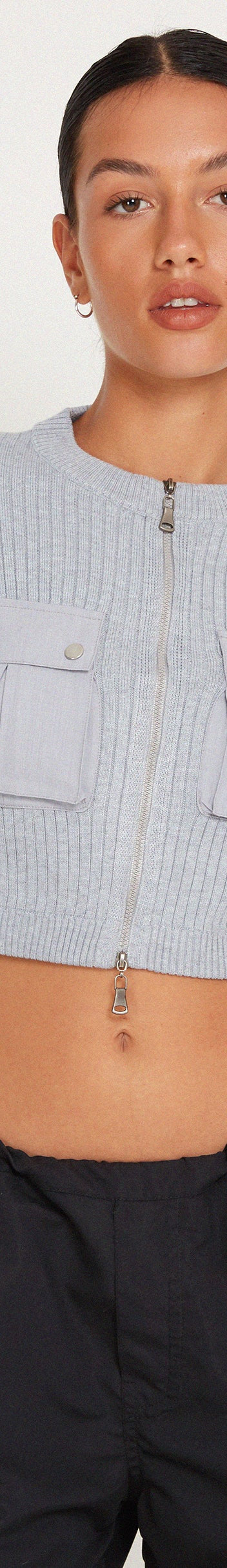 Light Grey Zip Up Cardigan | Hamizah – motelrocks-com-us
