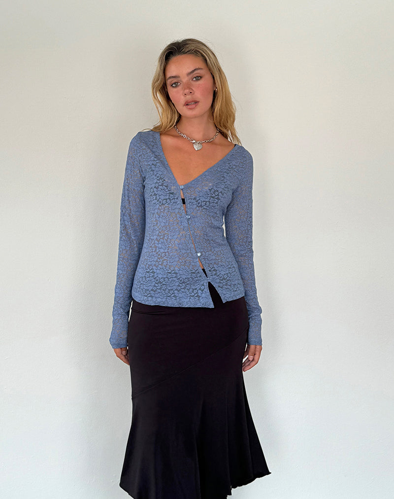 Moonlight Blue Lace Asymmetrical Cardigan | Zatin – motelrocks-com-us