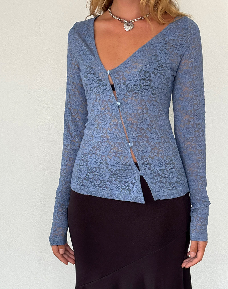 Moonlight Blue Lace Asymmetrical Cardigan | Zatin – motelrocks-com-us