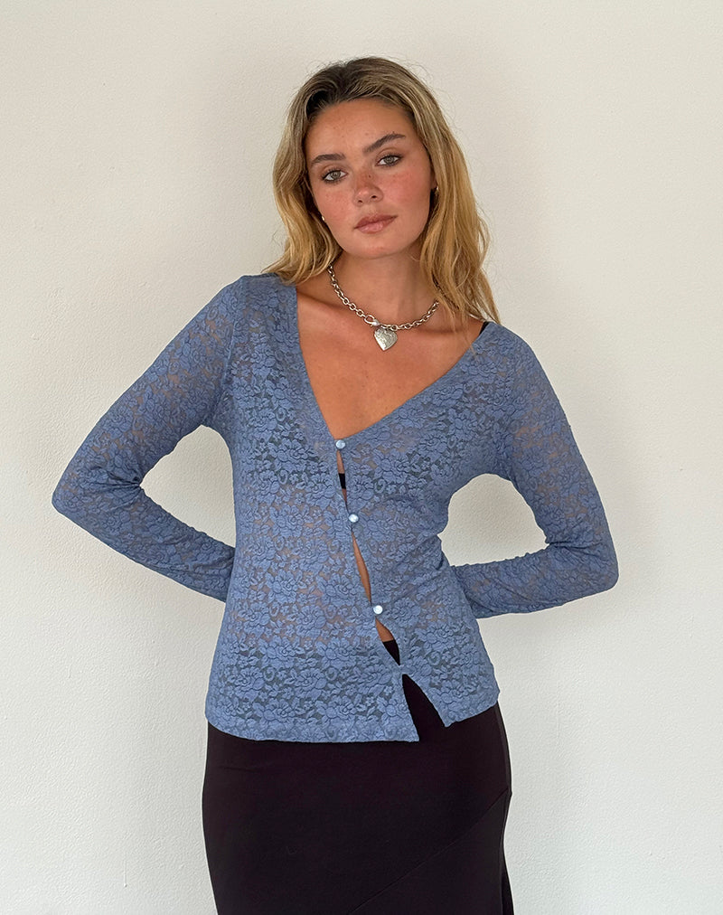 Moonlight Blue Lace Asymmetrical Cardigan | Zatin – motelrocks-com-us
