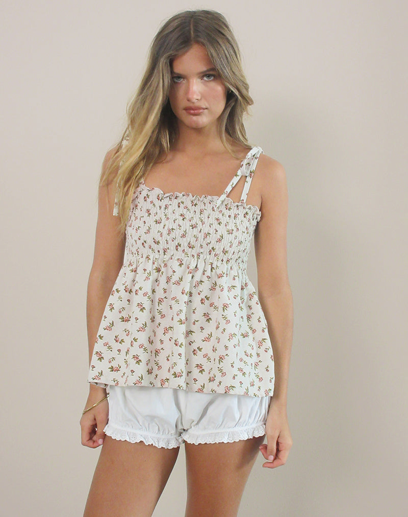 Neutral Pretty Dainty Flower Print Top | Zerah – motelrocks-com-us