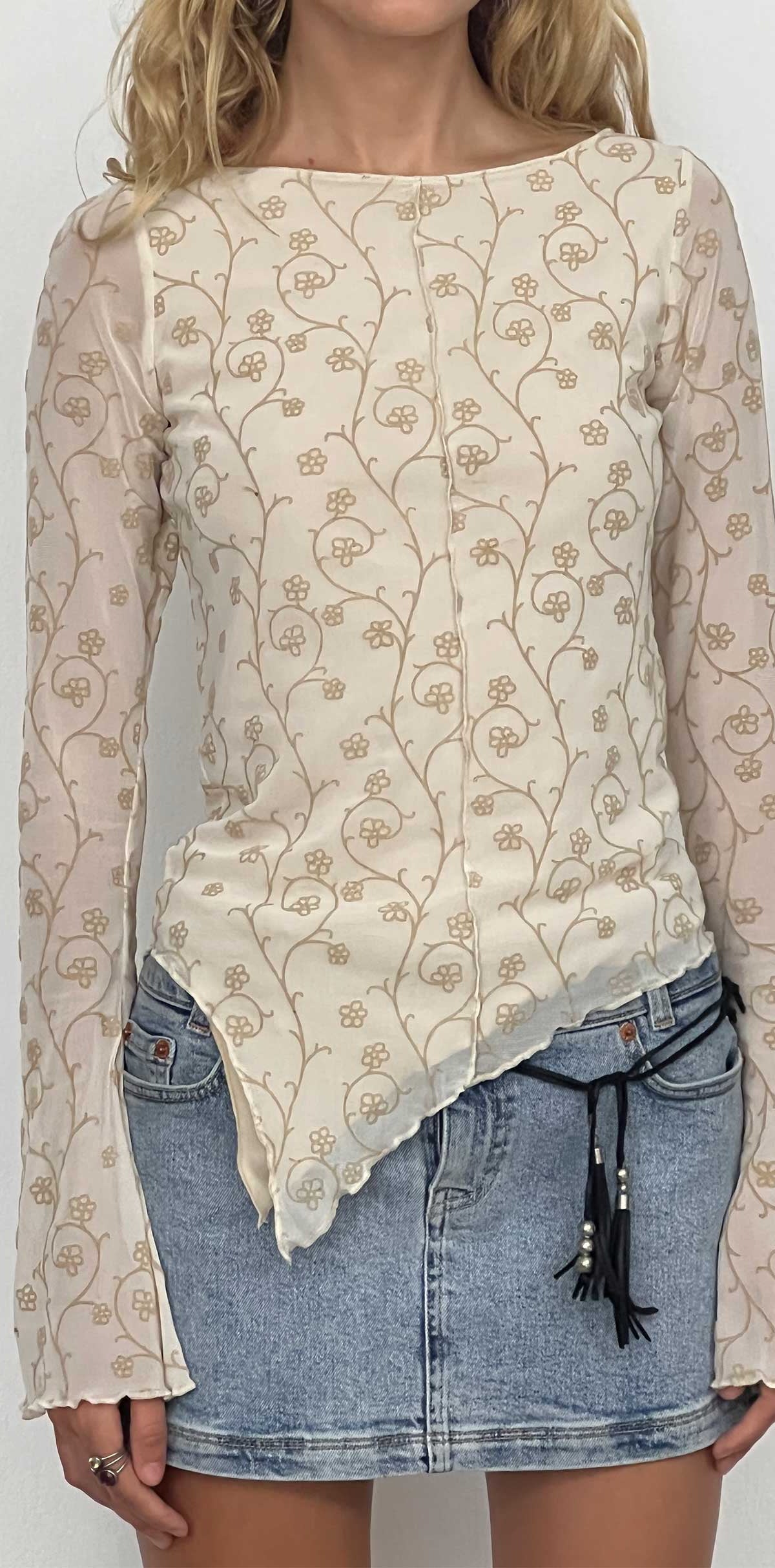 Beige Mesh Long Sleeve Top | Zest – motelrocks-com-us