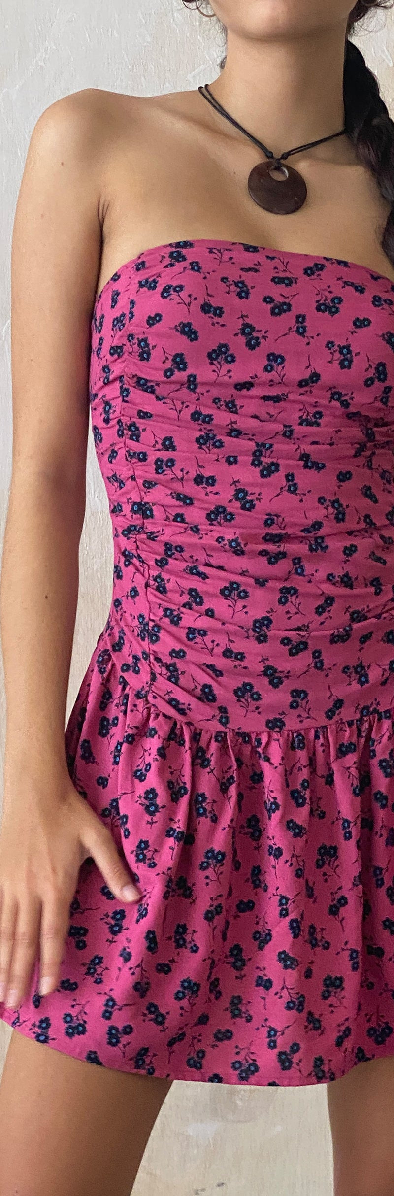 Raspberry Floral Bandeau Mini Dress | Zhao – motelrocks-com-us