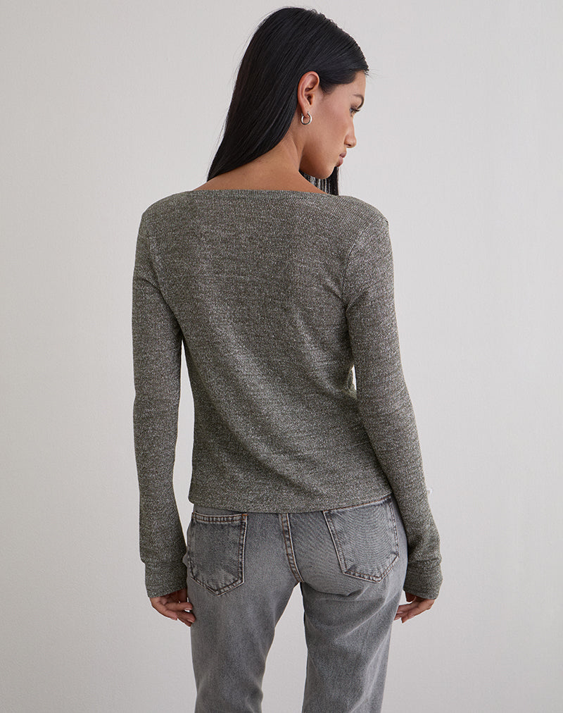 Khaki Knit Glitter Long Sleeve Top | Zoril – motelrocks-com-us