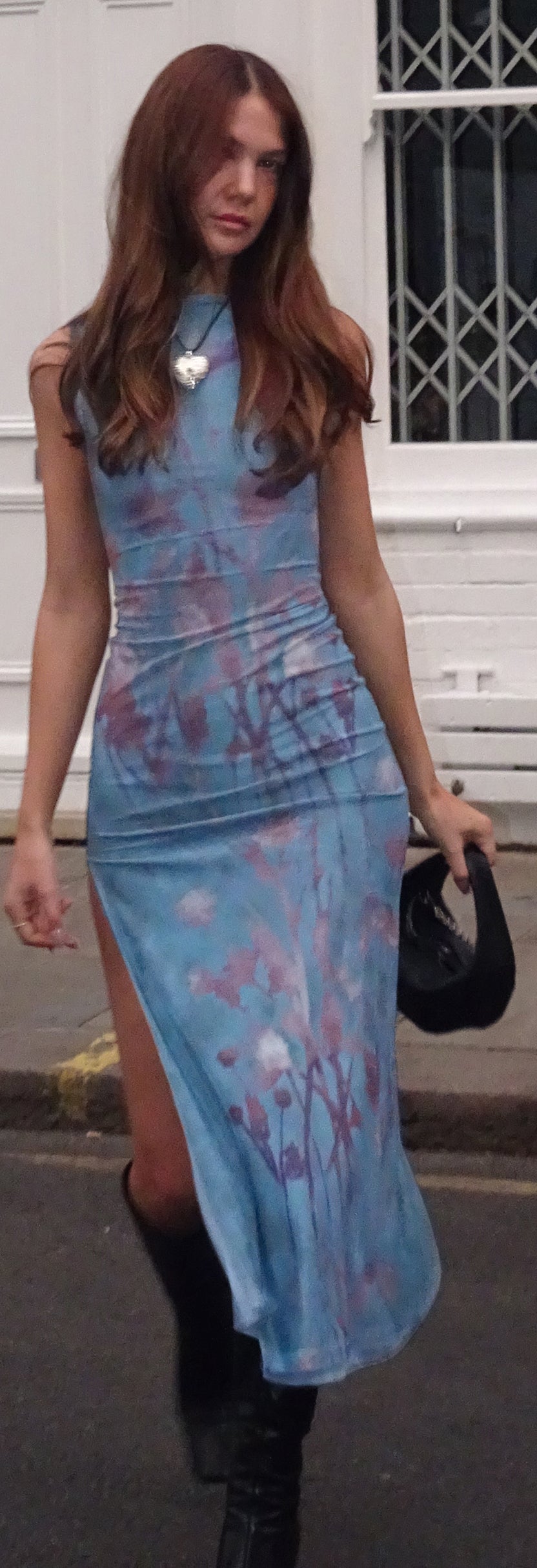 Blue Floral Pattern Crewneck Sleeveless Midi Dress | Flo – motelrocks ...