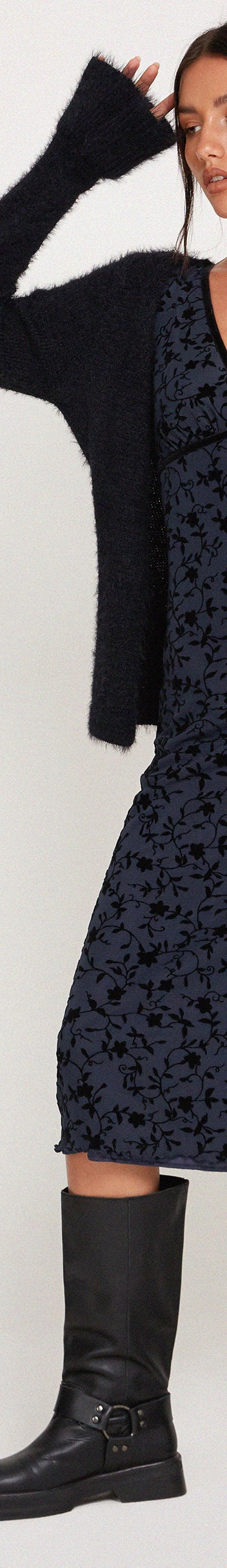 Pretty Petal Flock Black Midi Dress | Vilinia – motelrocks-com-us