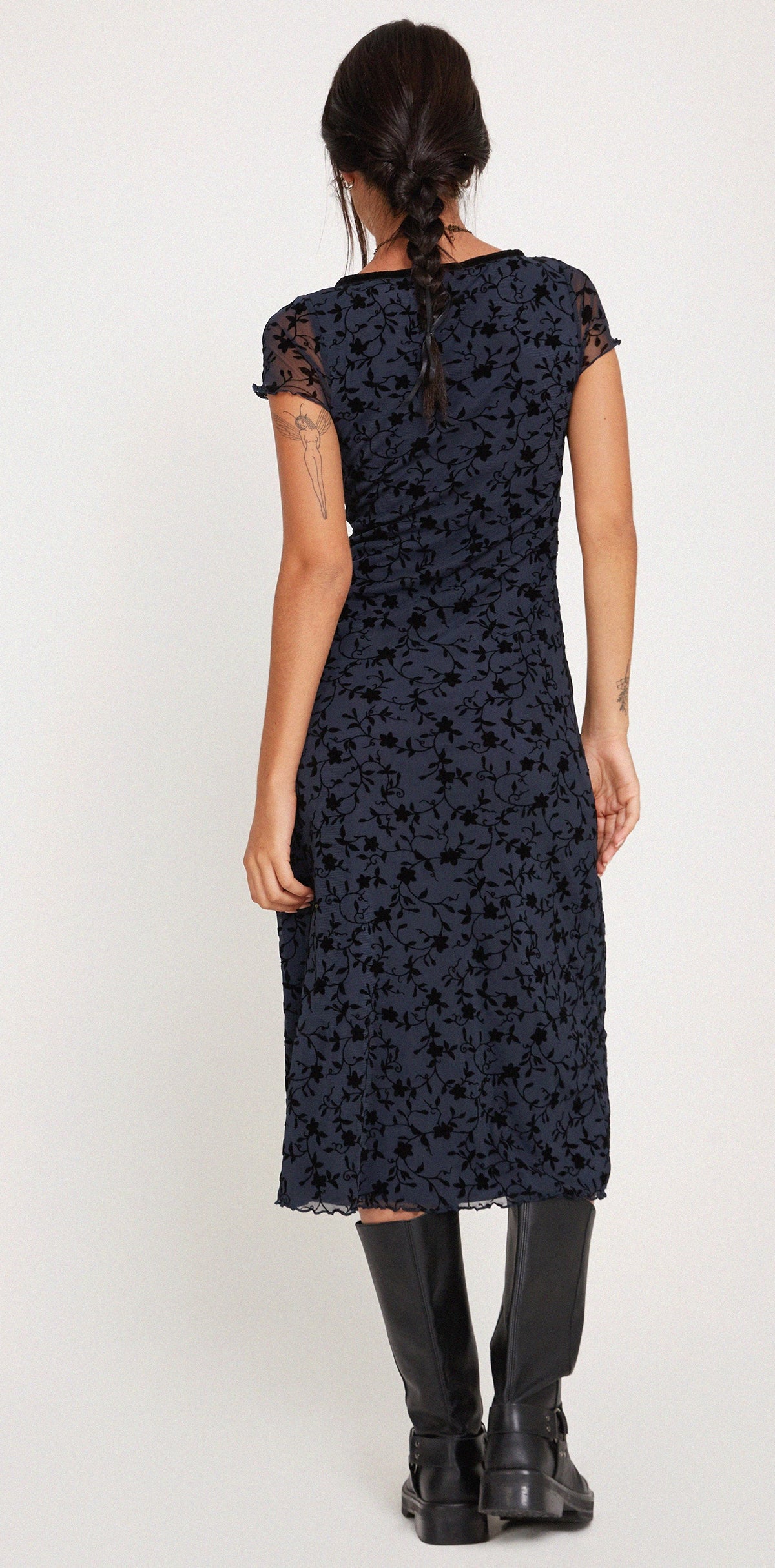 Pretty Petal Flock Black Midi Dress | Vilinia – motelrocks-com-us