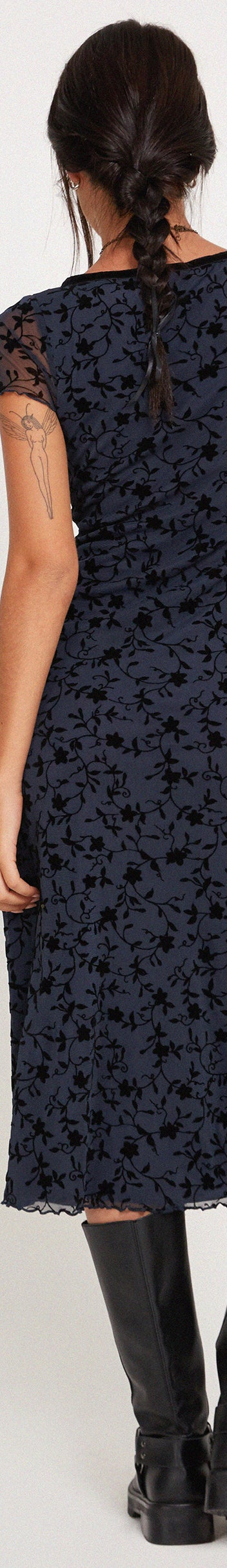 Pretty Petal Flock Black Midi Dress | Vilinia – motelrocks-com-us