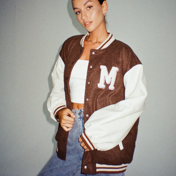 Brown and Beige Oversized Bomber Jacket | Bama – motelrocks-com-us