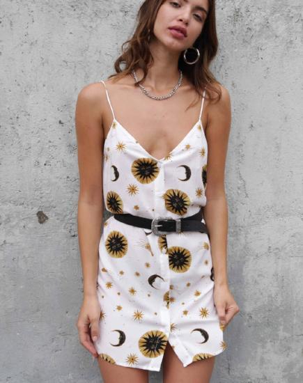 Button Through Celestial Cream Slip Dress | Sanna - Motel Rocks ...