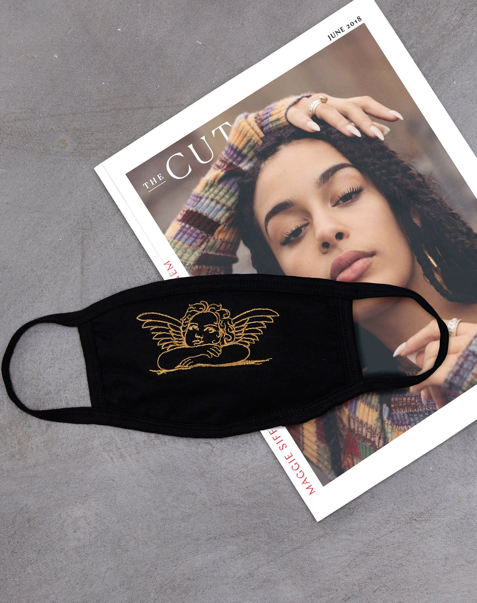 Golden Angel Embroidered Black Fashion Face Mask – motelrocks-com-us