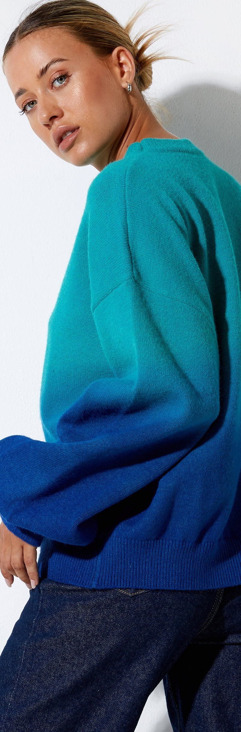 Blue and Green Crewneck Knitted Jumper | Akari – motelrocks-com-us