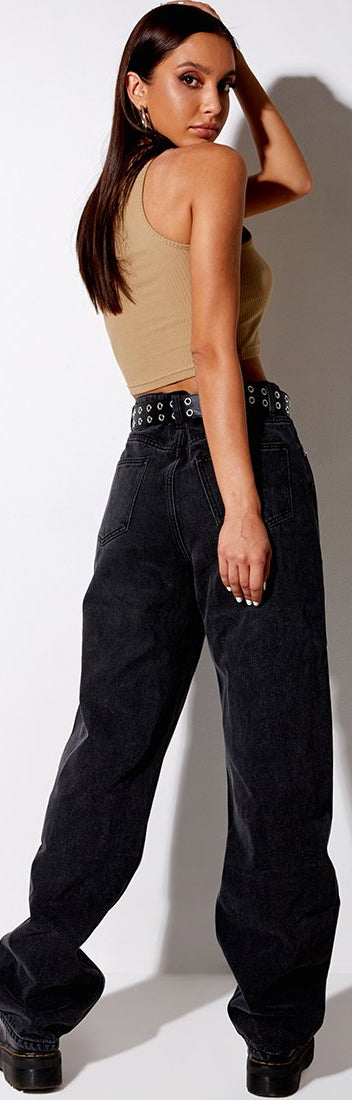 High Neck Camel Ribbed Crop Top | Azura – motelrocks-com-us