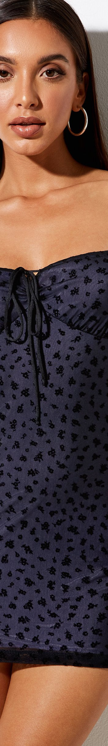 Floral Mesh Overlay Short Sleeve Gathered Bust Mini Dress | Bigail ...