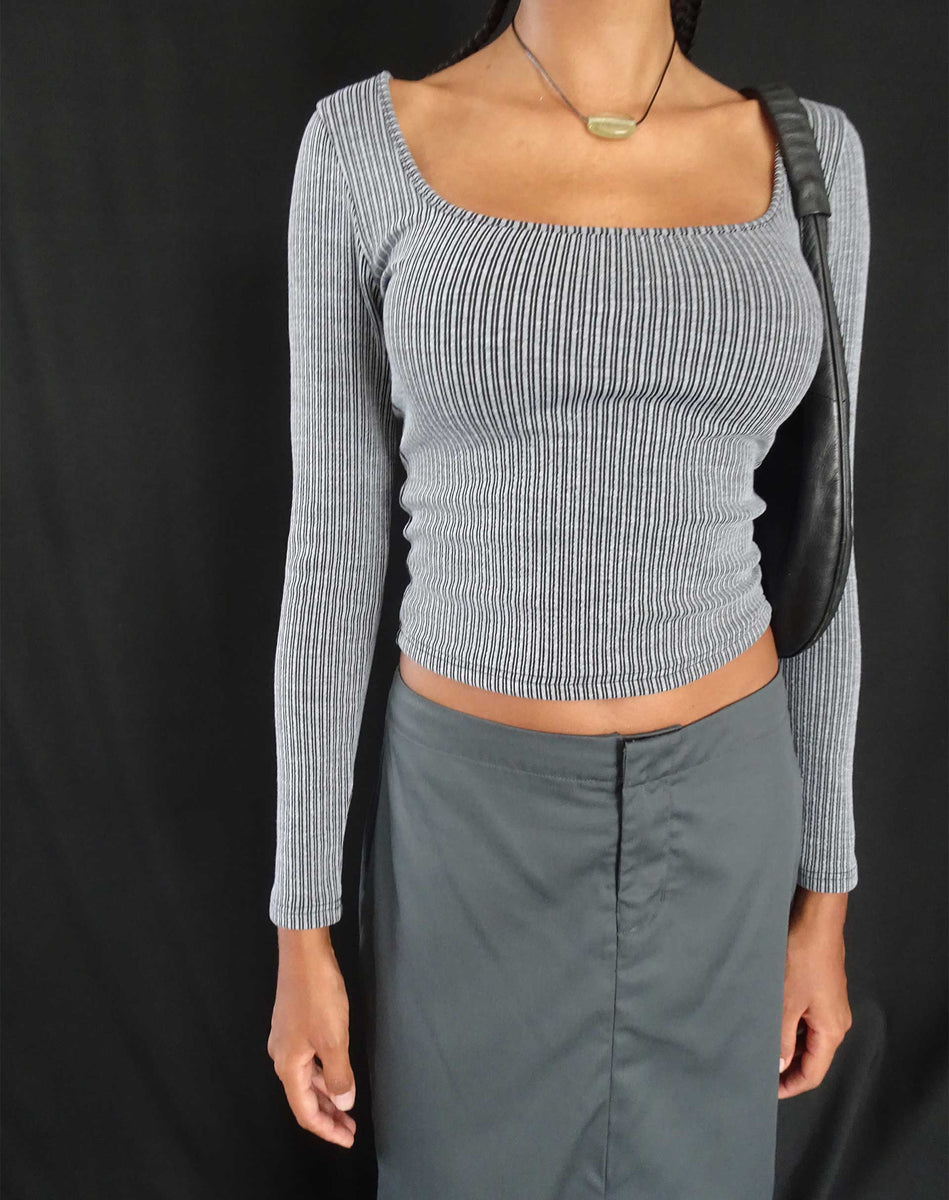 Two Tone Rib Grey Long Sleeve Top | Bonlo – motelrocks-com-us