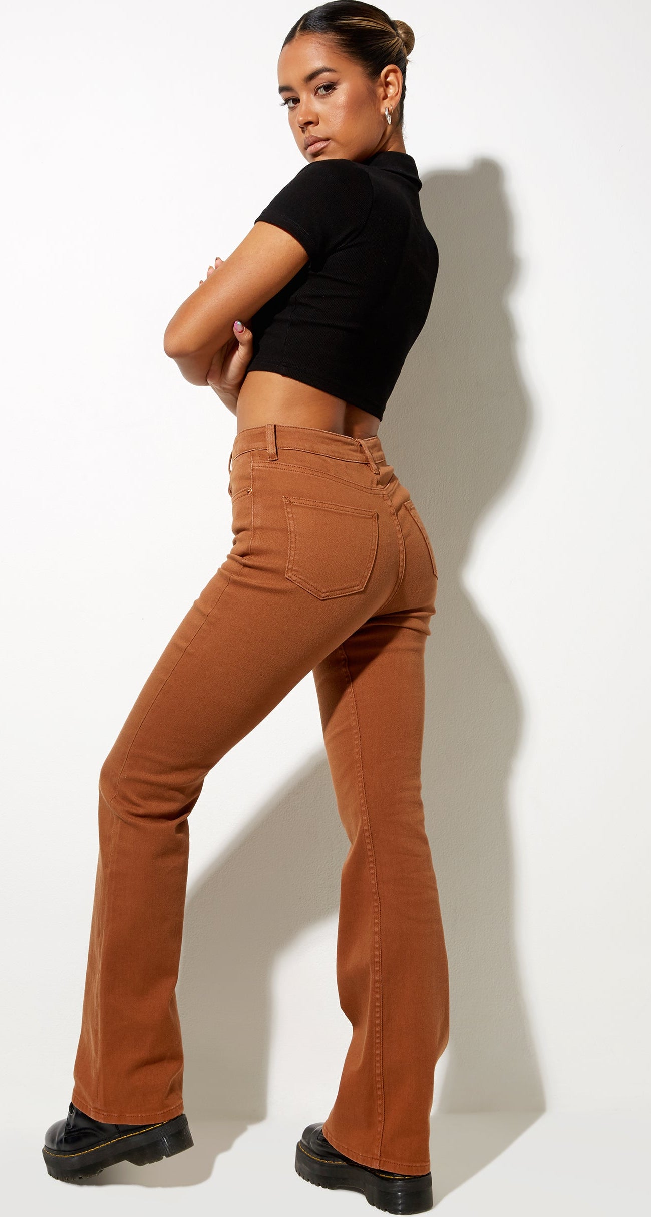 Brown Flared Leg Jeans | Bootleg – motelrocks-com-us