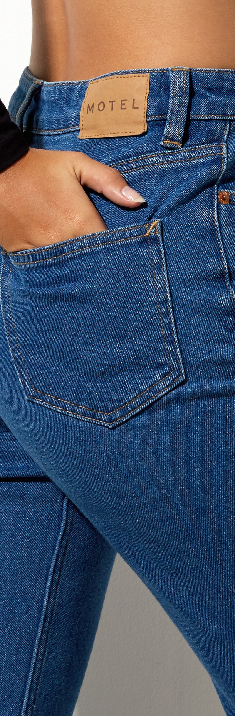 High Waisted Mid Wash Blue Denim Flared Jeans | Split Bootleg ...