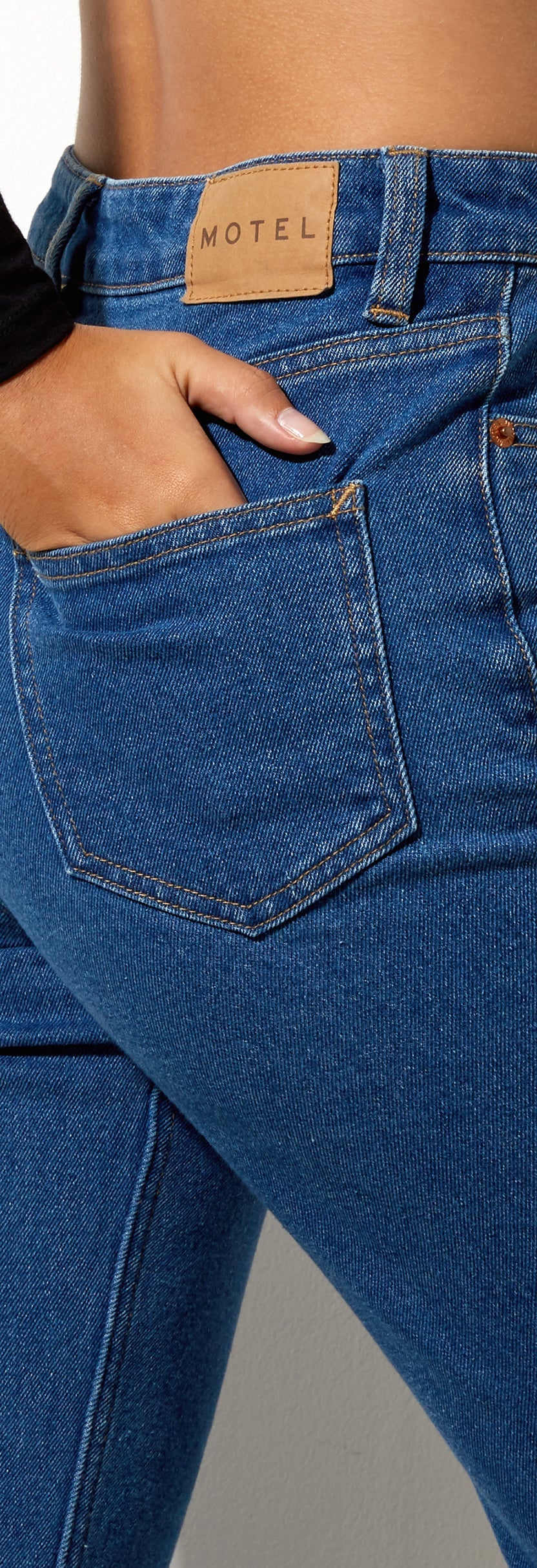 High Waisted Mid Wash Blue Denim Flared Jeans | Split Bootleg ...