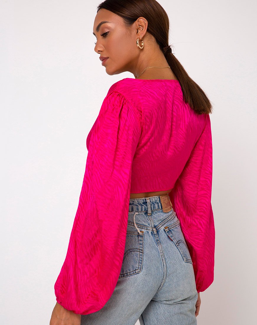 Pink Satin Long Sleeved Crop Top | Carina – motelrocks-com-us