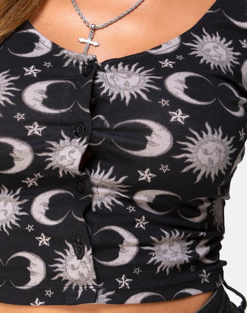 Long Sleeve Black and White Moon Print Crop Top | Carla – motelrocks-com-us