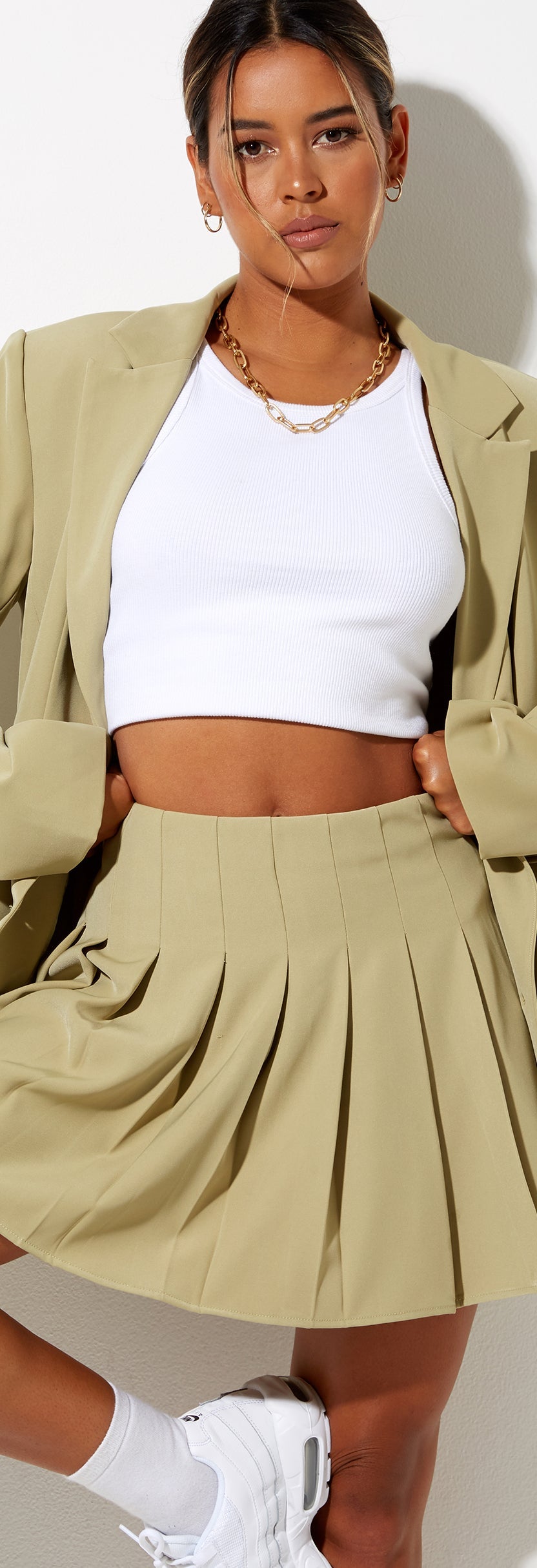 Green High Waisted Pleated Mini Skirt | Casta – motelrocks-com-us