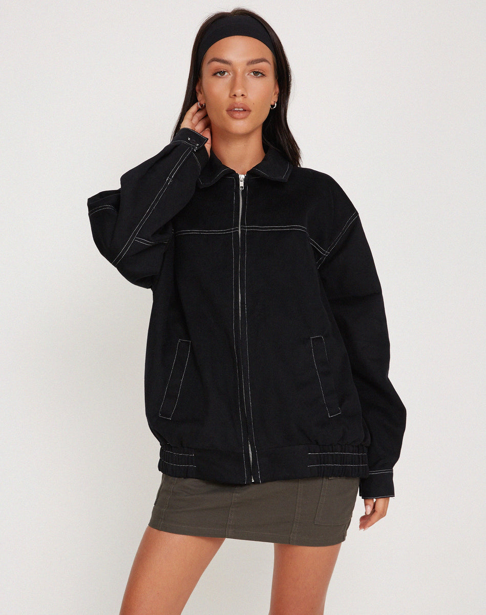 Black with White Top Stitch Jacket | Cavitana – motelrocks-com-us