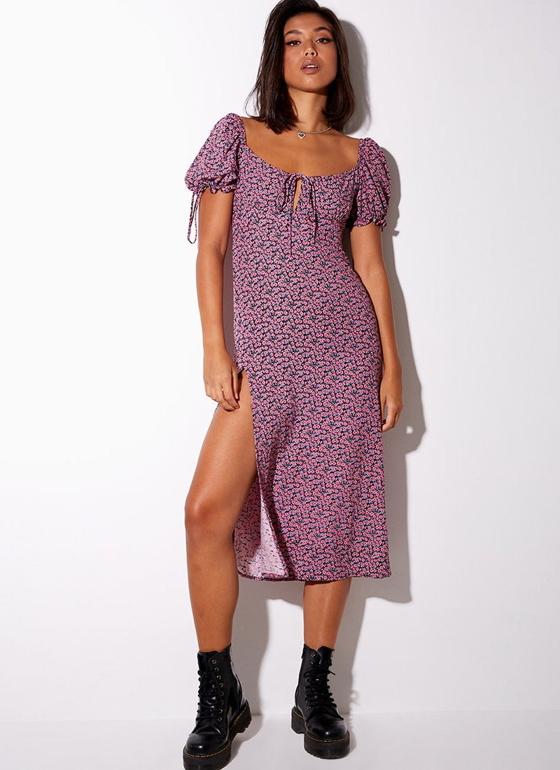 Pink Floral Midi Dress | Cello – motelrocks-com-us