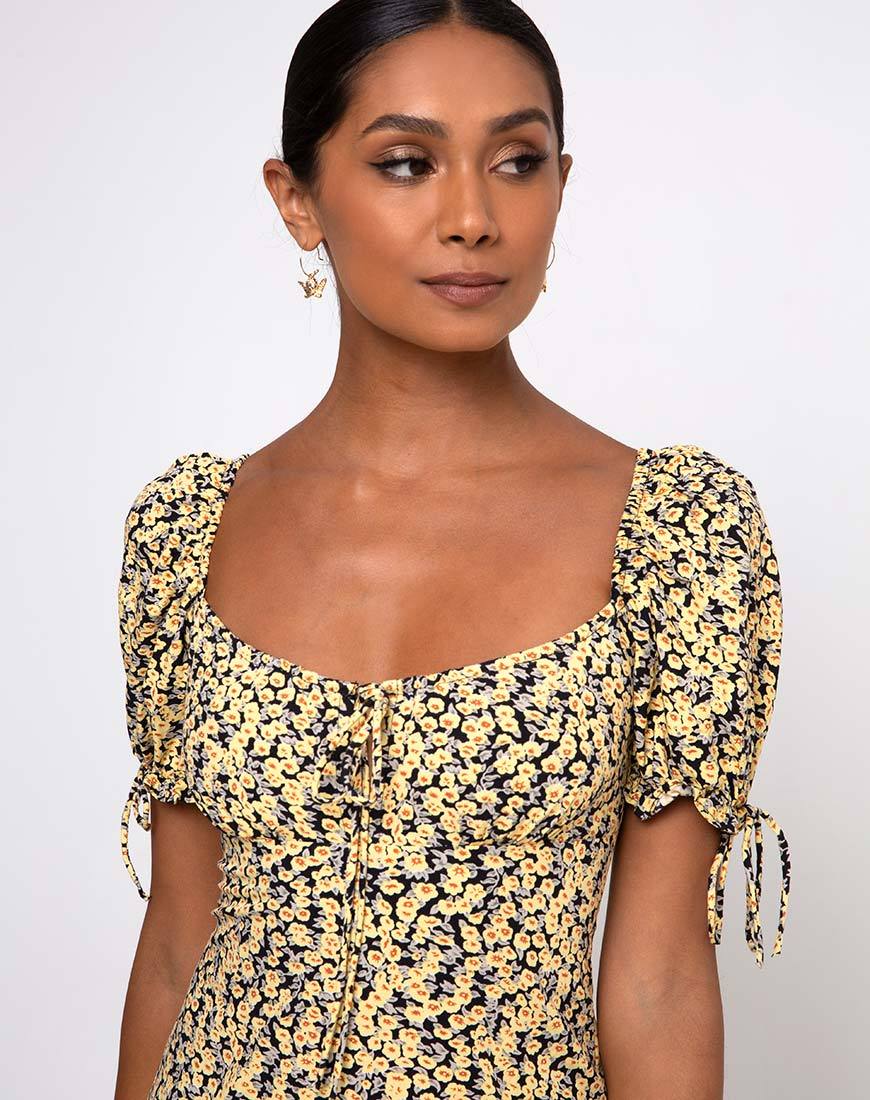 Yellow Floral Midi Dress | Cello – motelrocks-com-us