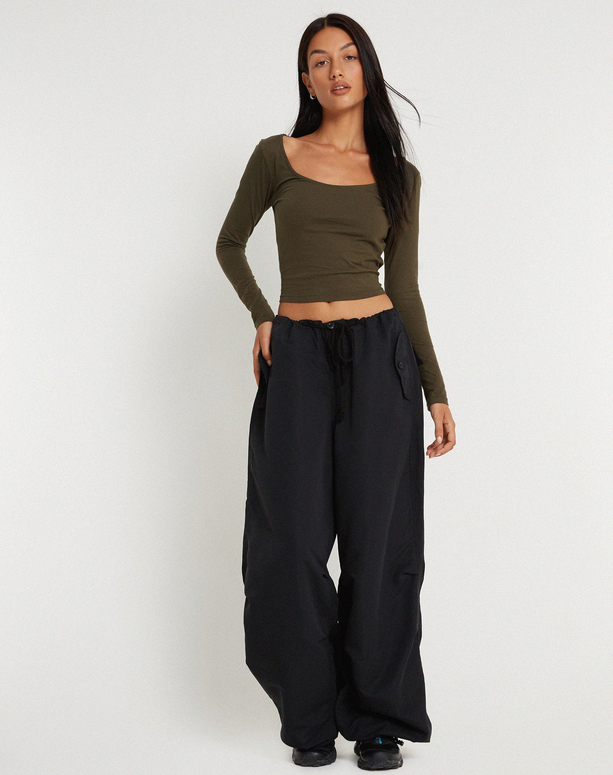Microfibre Black Wide Leg Parachute Trousers | Chute – motelrocks-com-us