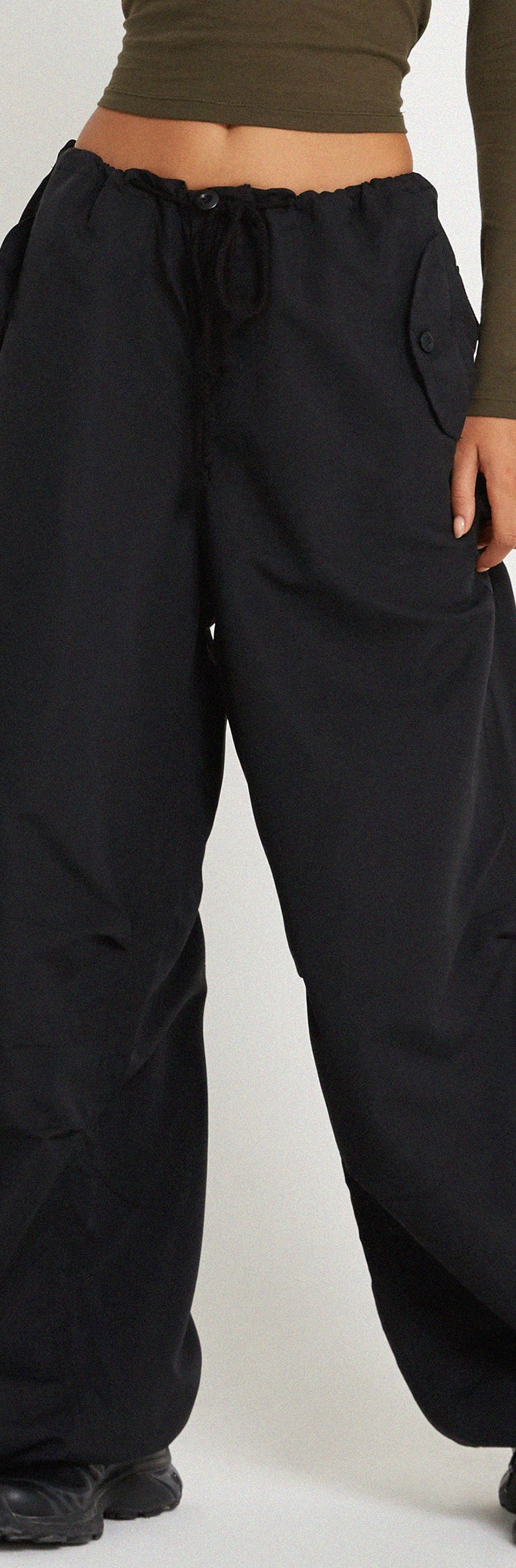 Microfibre Black Wide Leg Parachute Trousers | Chute – motelrocks-com-us