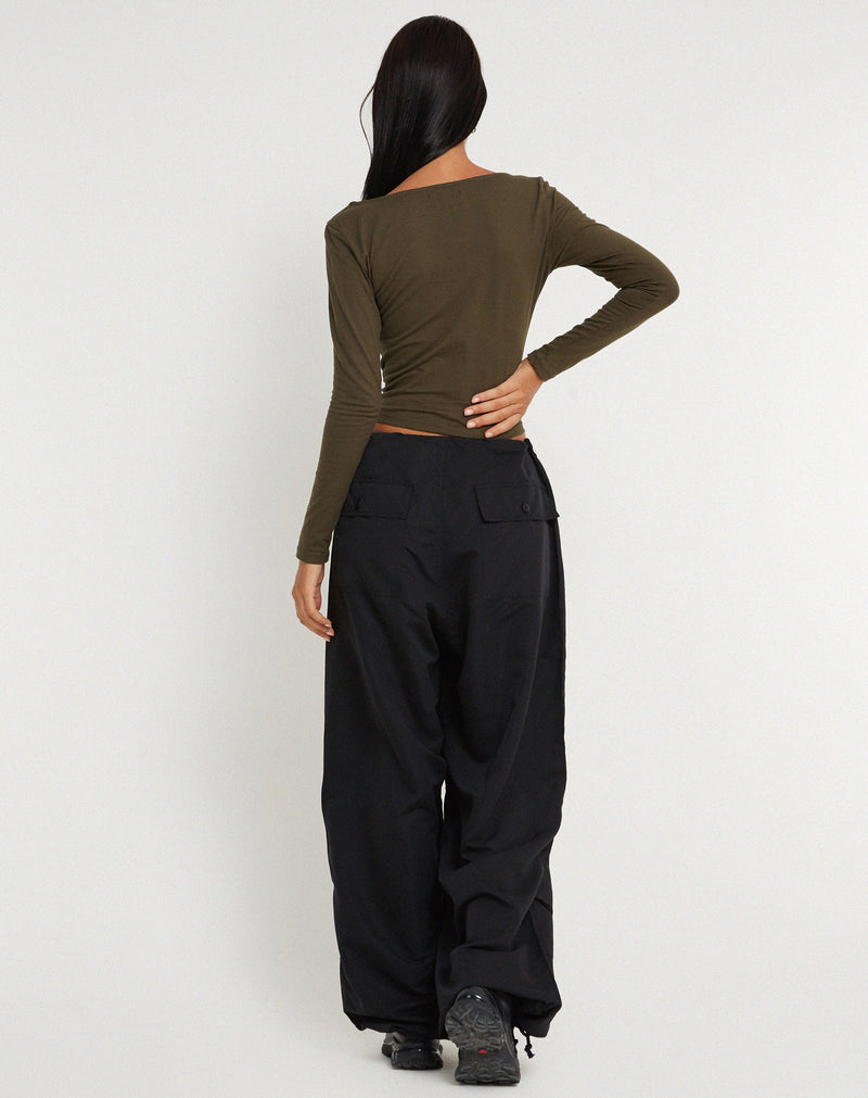 Microfibre Black Wide Leg Parachute Trousers | Chute – motelrocks-com-us