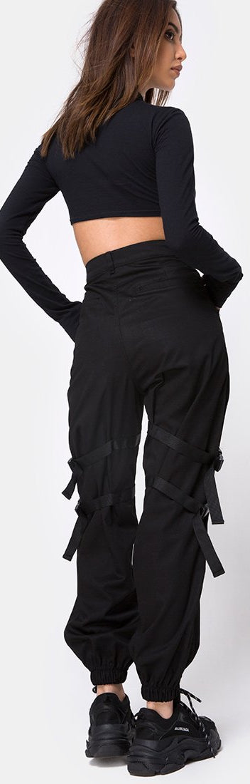 Clive Cargo Trouser in Black Buckle – motelrocks-com-us