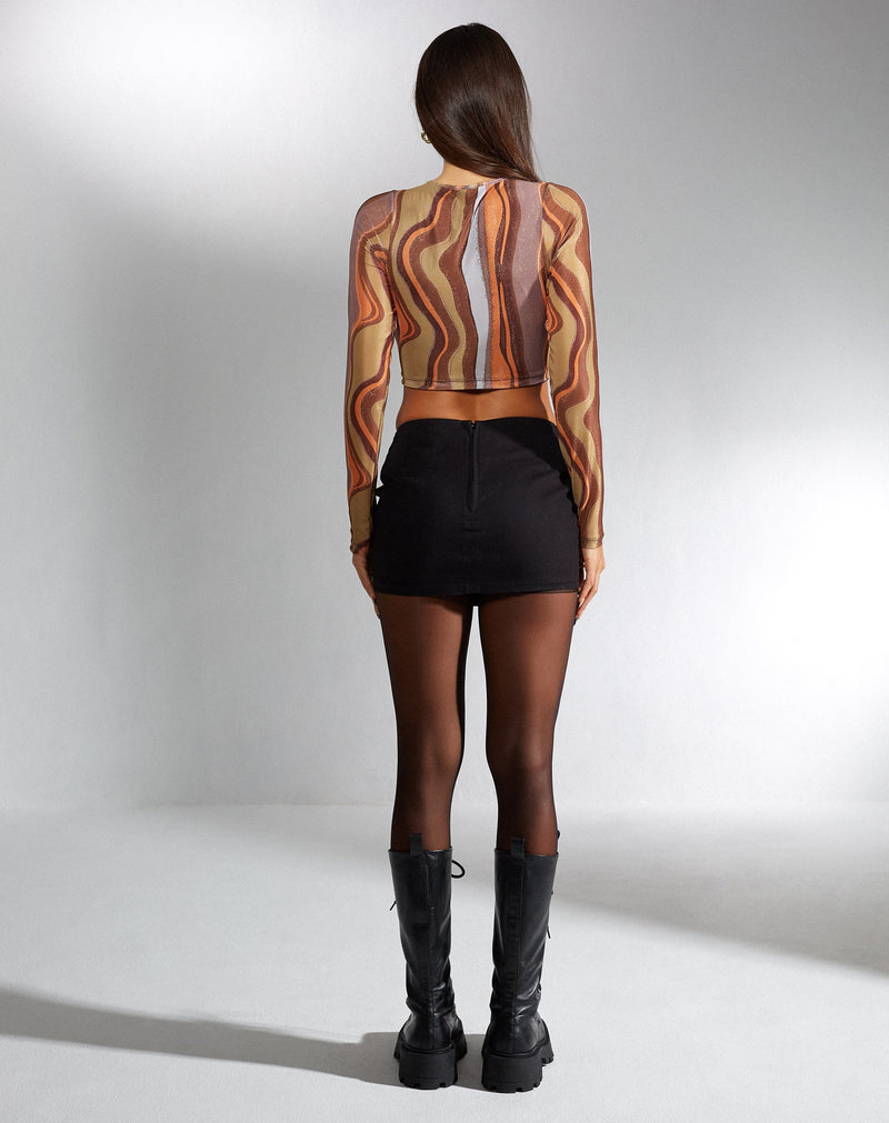 Multicoloured Printed Long Sleeve Crop Top | Cora – motelrocks-com-us
