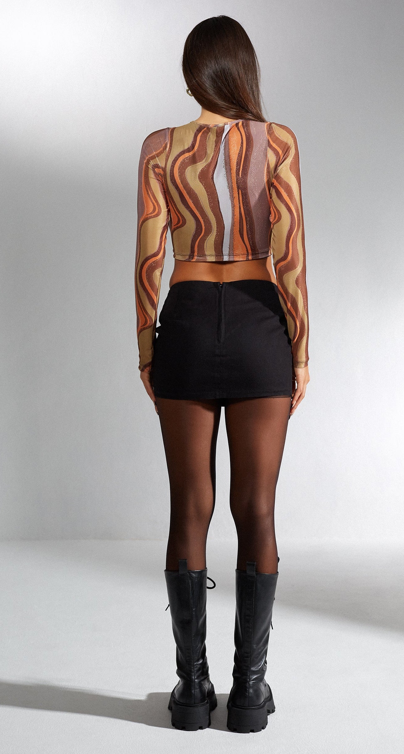 Multicoloured Printed Long Sleeve Crop Top | Cora – motelrocks-com-us