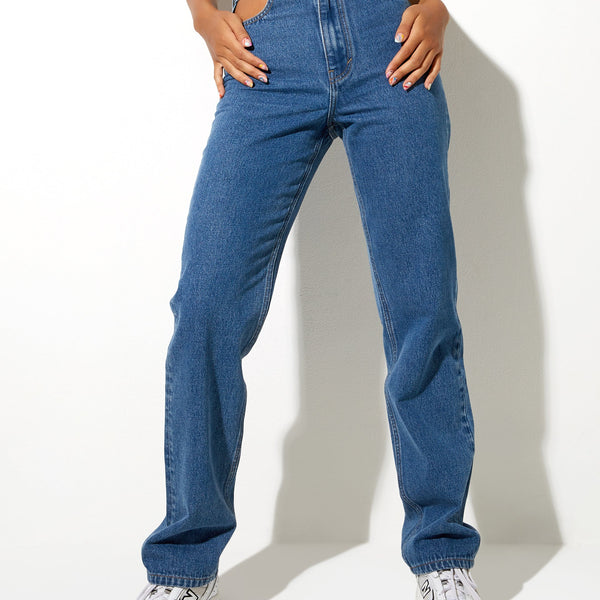Cut Out Mid Wash Straight Leg Jean | Cut Out Straight Leg Jean ...