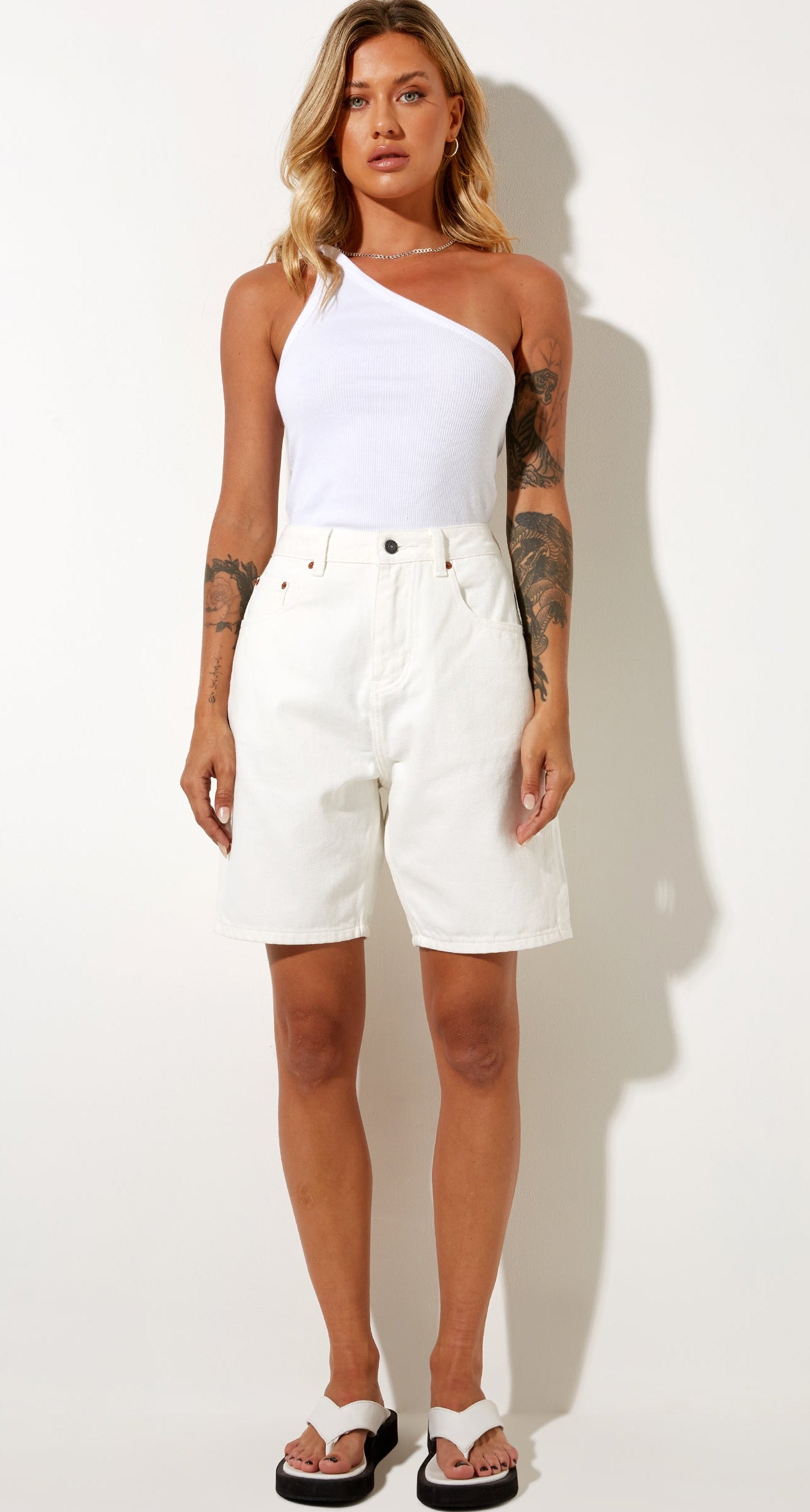 High Waisted White Denim Shorts | Dad – motelrocks-com-us