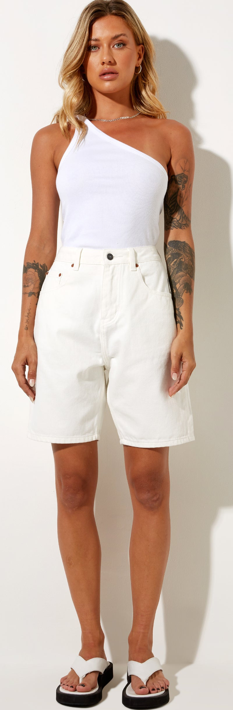 High Waisted White Denim Shorts | Dad – motelrocks-com-us
