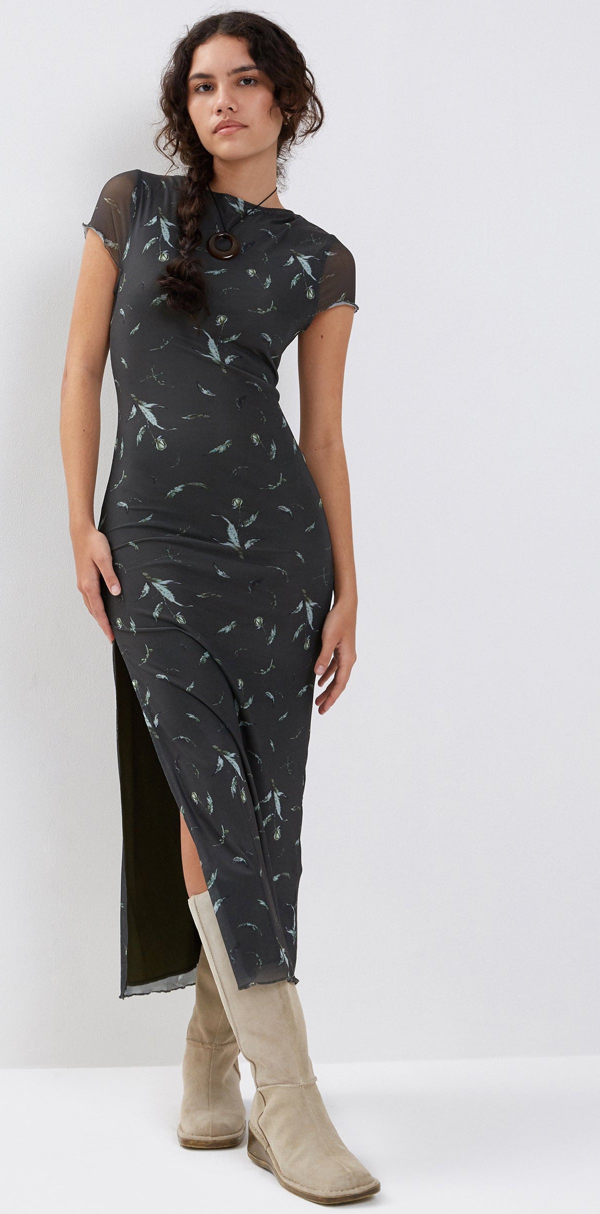 Floral Khaki Silhouette Dress | Danari – motelrocks-com-us