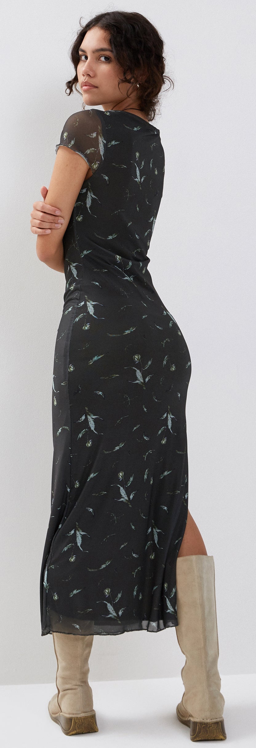 Floral Khaki Silhouette Dress | Danari – motelrocks-com-us