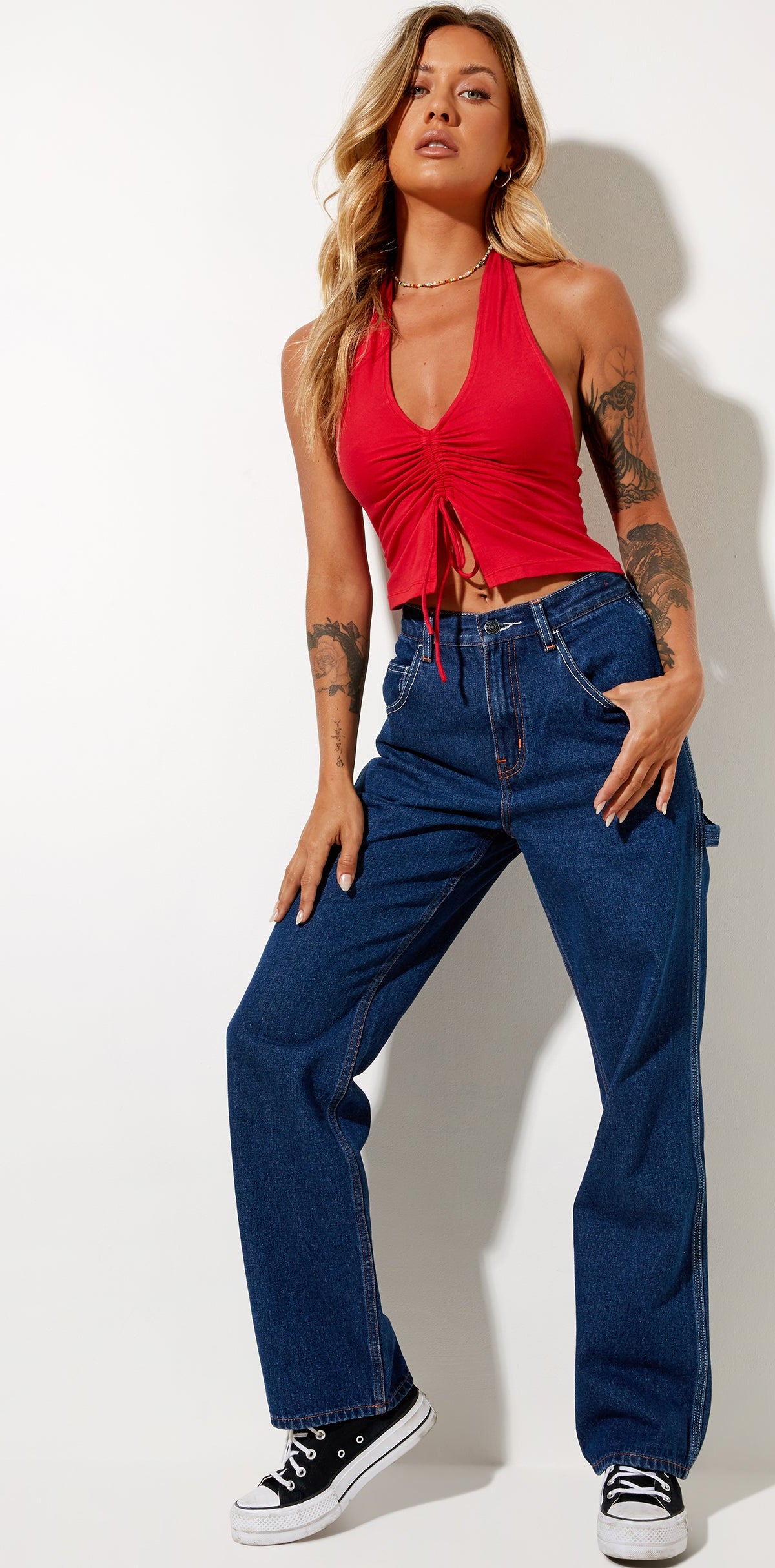 Sleeveless Red Plunge Neckline Crop Top | Dapa – motelrocks-com-us
