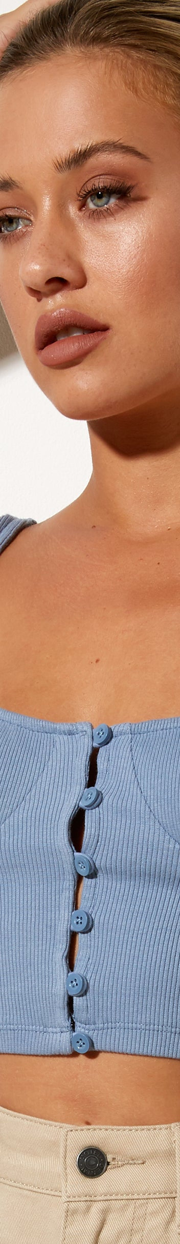 Powder Blue Button Up Strappy Crop Top | Darau – motelrocks-com-us