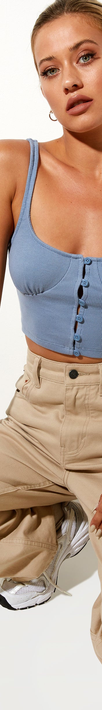 Powder Blue Button Up Strappy Crop Top | Darau – motelrocks-com-us